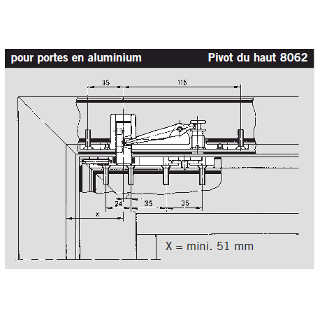 Pivot du haut réglable Dorma 8062/8067 (partie inf) - PAWI Sàrl